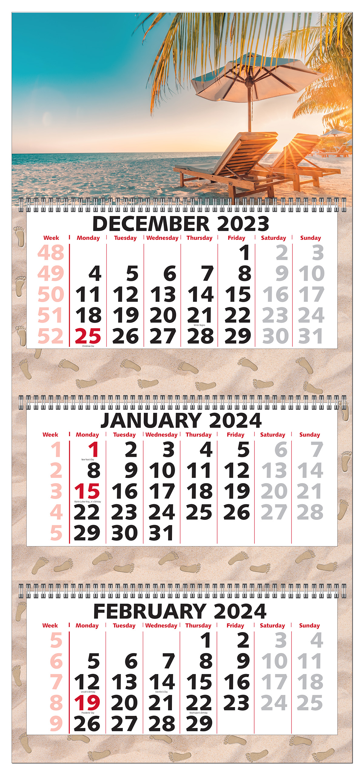 Three Month, Four Panel Calendar With Week Numbers: Calendar Company