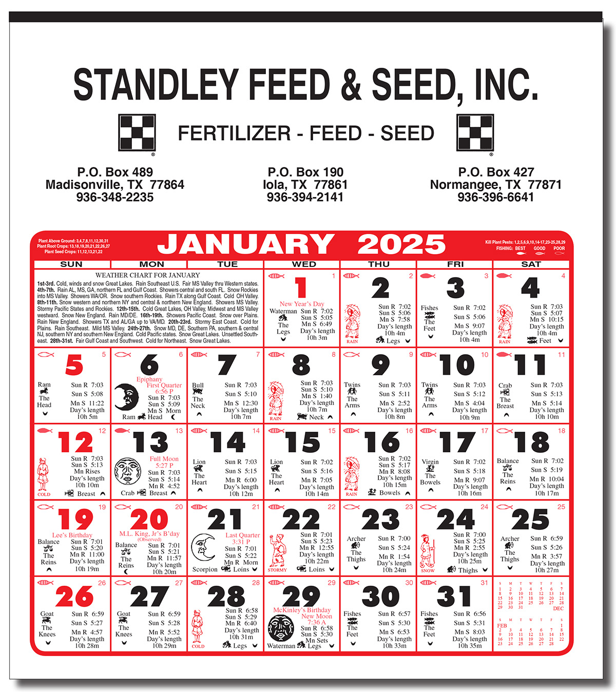 6 Sheet Economical American Almanac Calendar | Calendar Company