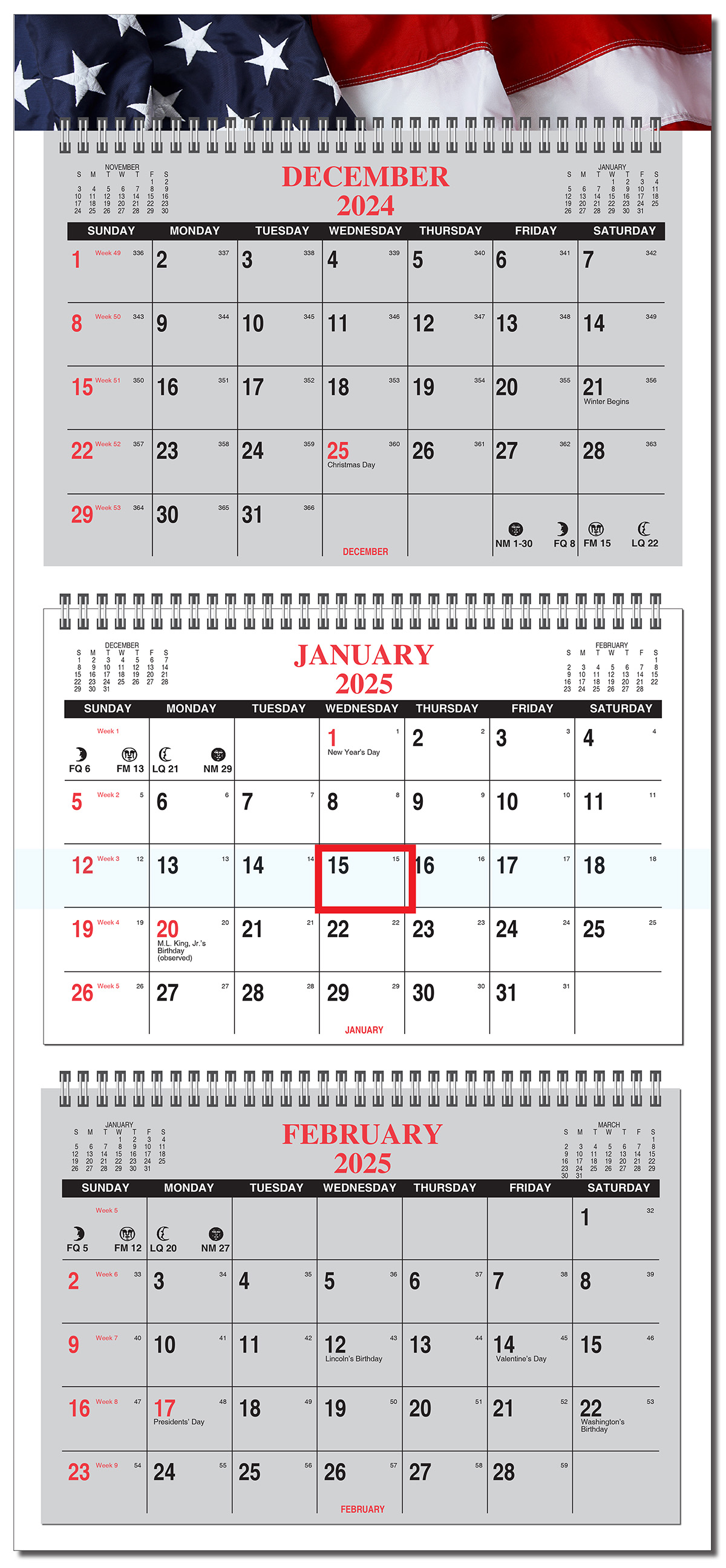 3 Month At A Glance with Small Banner Top Wall Calendar