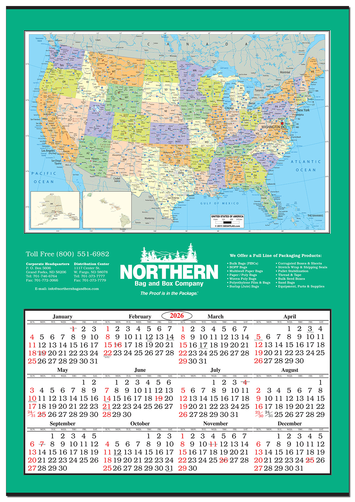 United States Map Wall Calendar | Year-at-a-Glance Calendars | Calendar ...