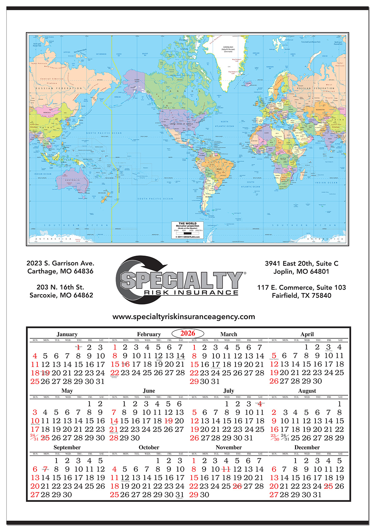 Jumbo World Map Calendar | Promo Wall Calendars | Calendar Company