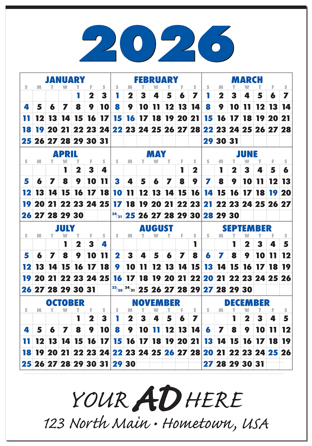 Large Year-At-A-Glance Calendar | Big-Number Wall Calendars | Calendar ...