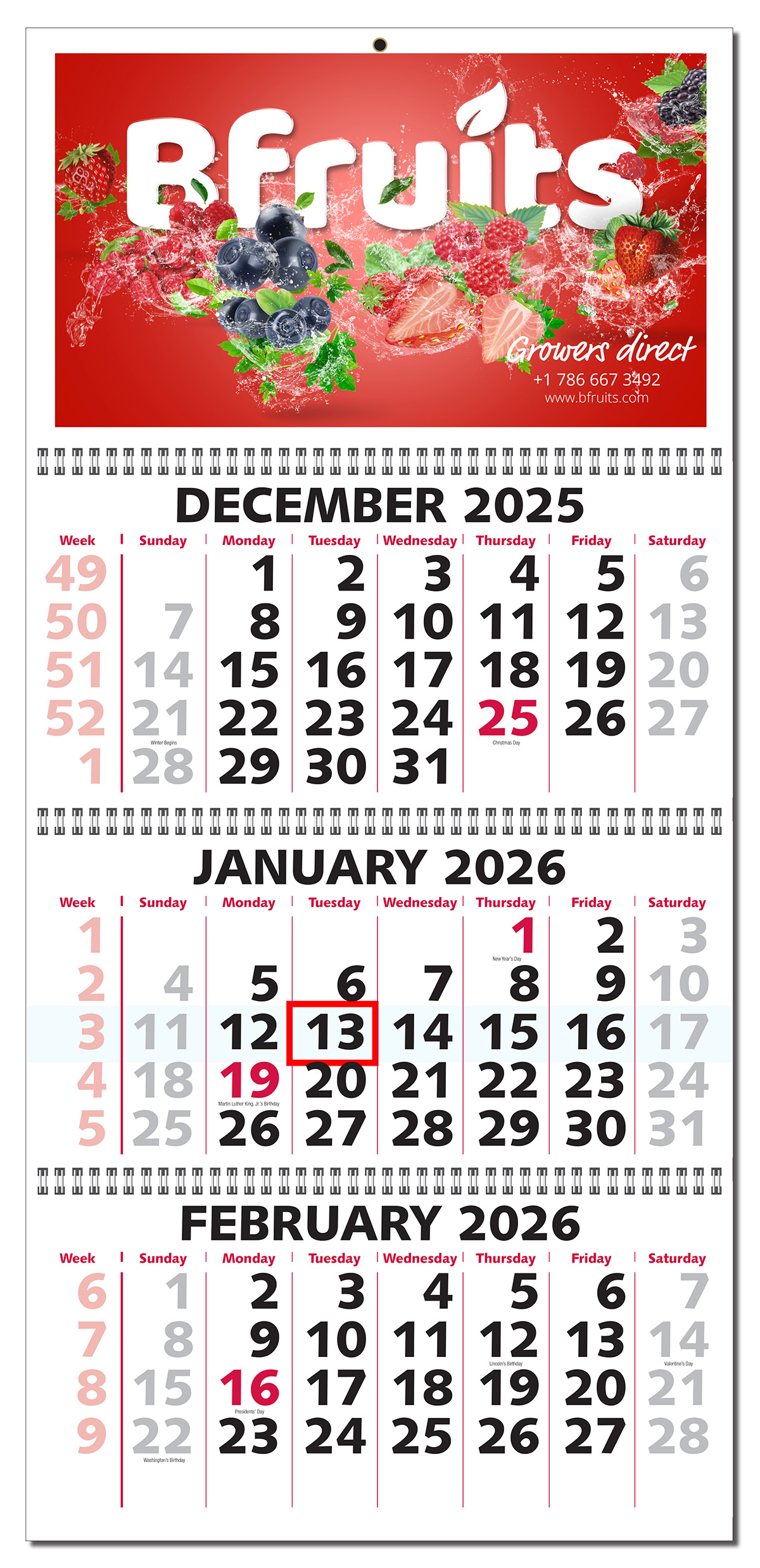 Three‑Month At‑a‑Glance Calendar with Week Numbers & Ad | Calendar Company