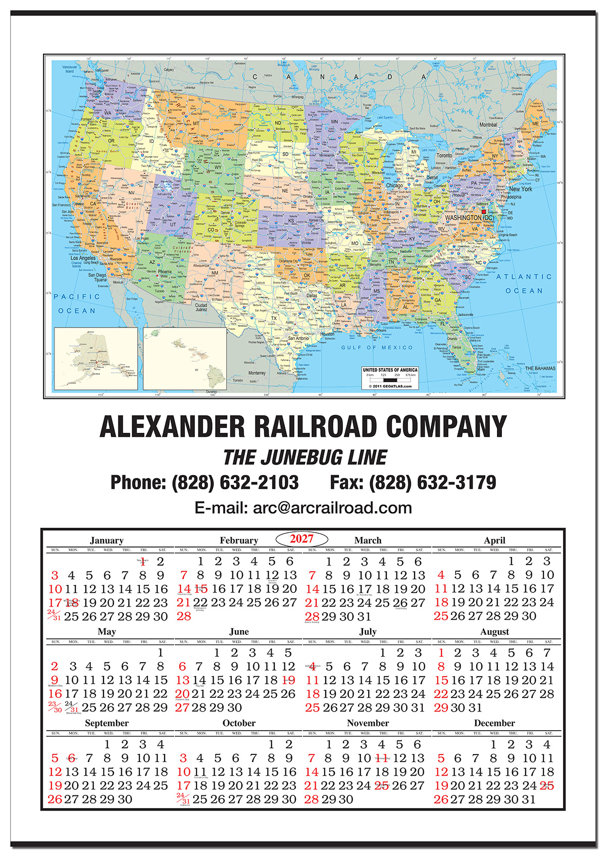 United States Map Wall Calendar | Year-at-a-Glance Calendars | Calendar ...