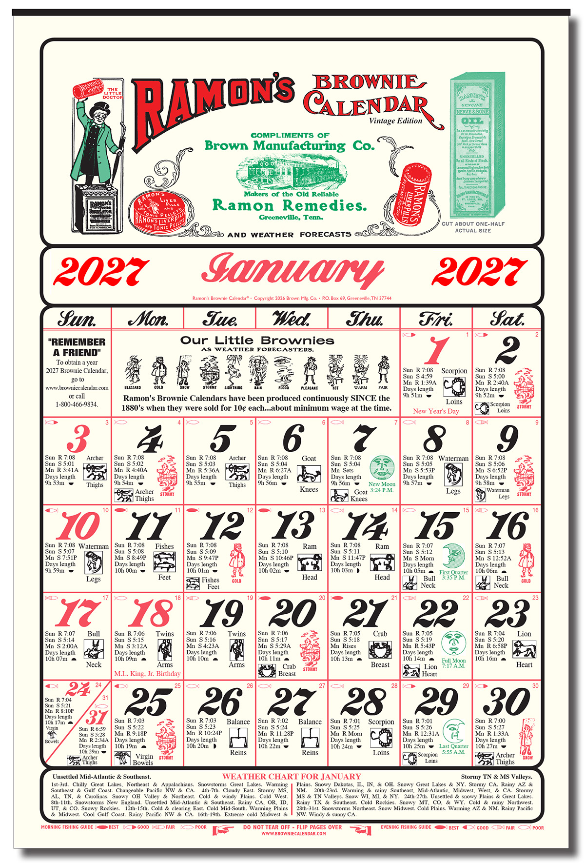 Ramon's Brownie Calendar | Old Fashioned Almanac Calendars | Calendar ...