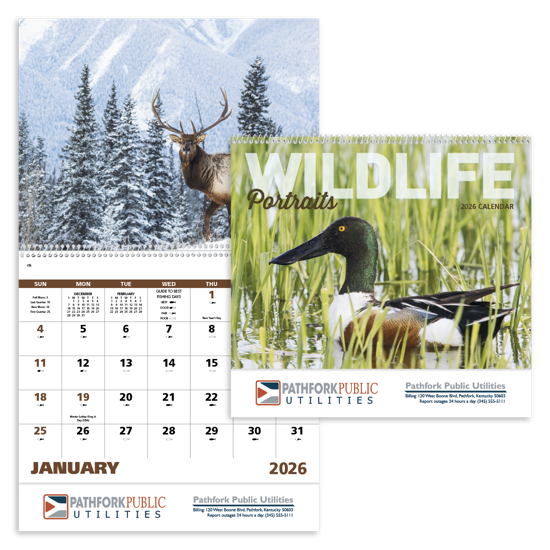 Wildlife Portraits Wall Calendar with Wild Animals - Spiral